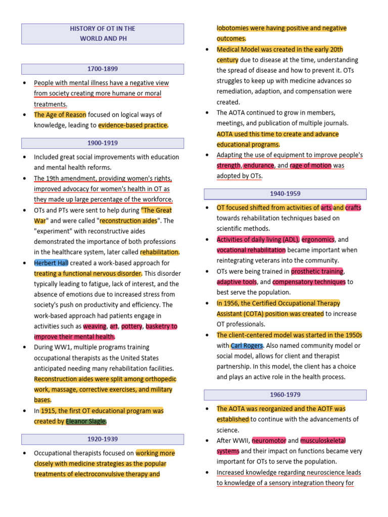 Prelim Notes Ot 101 | PDF | Occupational Therapy | Physical Therapy