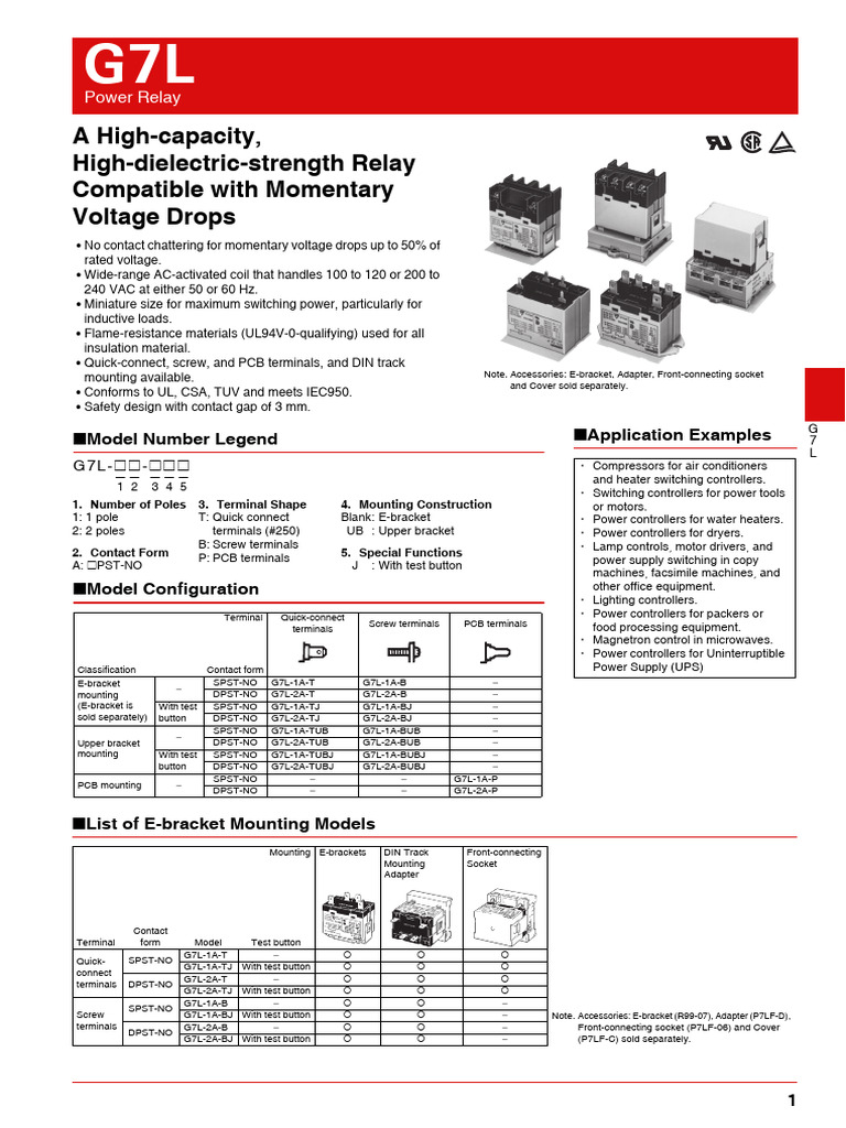 G7L Power Relay Specifications & Models | PDF | Alternating Current | Relay