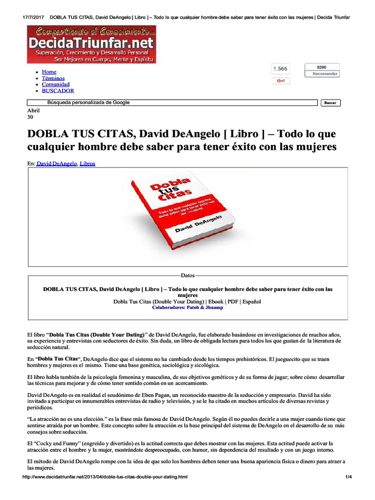 Dobla Tus Citas David Deangelo Libro Todo Lo Que Cualquier Hombre Debe ...