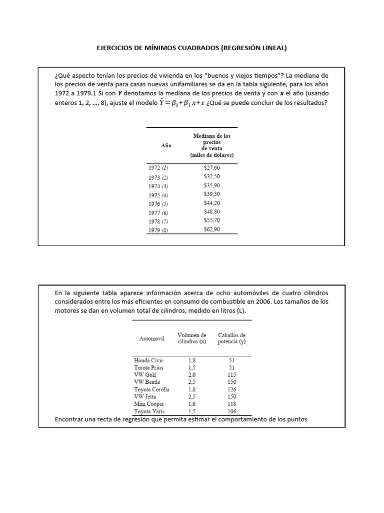 Ejercicios de Mínimos Cuadrados (Regresi) | Descargar gratis PDF | Industria automotriz ...