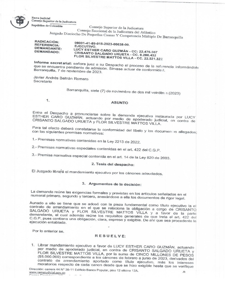 Demanda Cona Nexos y Auto Admisorio | PDF