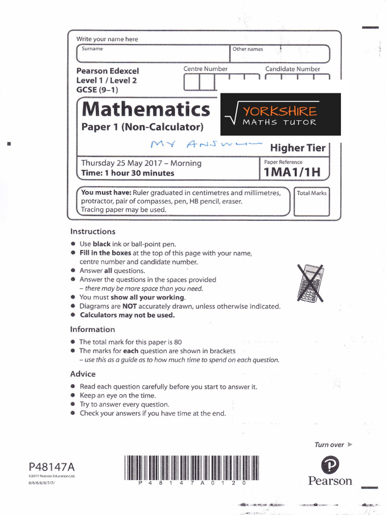 1MA1 1H May 2017 Model Answers | PDF | Euclidean Geometry | Geometric Shapes