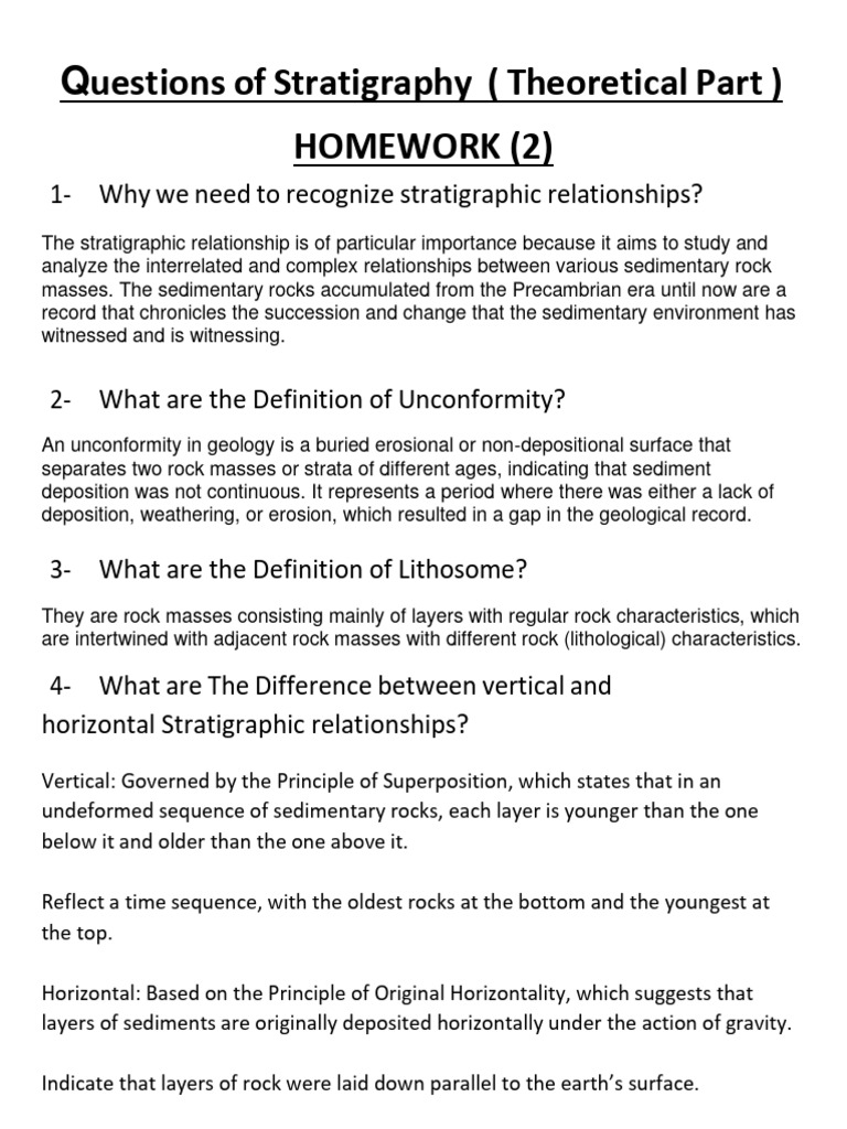 حلول H.W 2 الجيو نظري⁩ | PDF | Sedimentary Basin | Stratigraphy