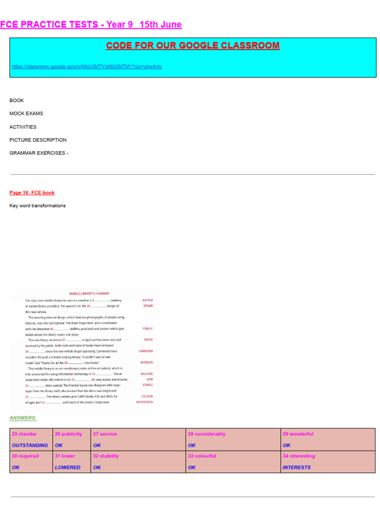 FCE CLASSES - TUESDAYS AND THURSDAYS - 15th June 2021 | PDF | Linguistics