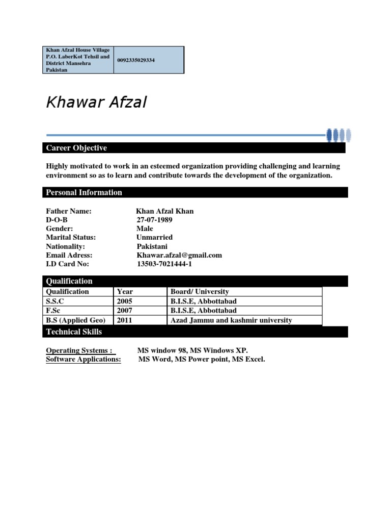 Khawar Afzal Resume and Qualifications | PDF