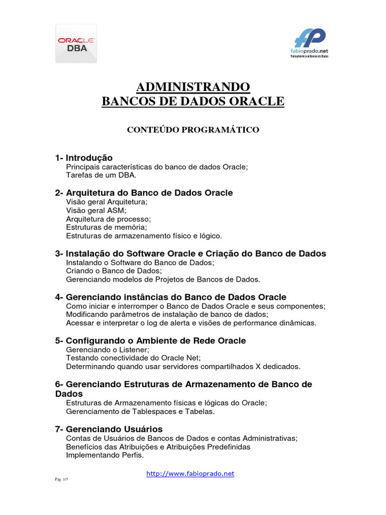 Administrando Oracle Database | PDF | Bancos de dados | Banco de dados ...