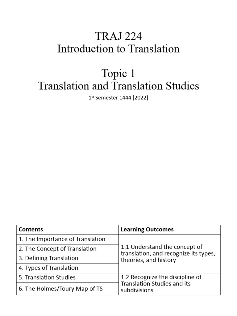Topic 1 - Translation and TS | PDF | Translations | Language Interpretation