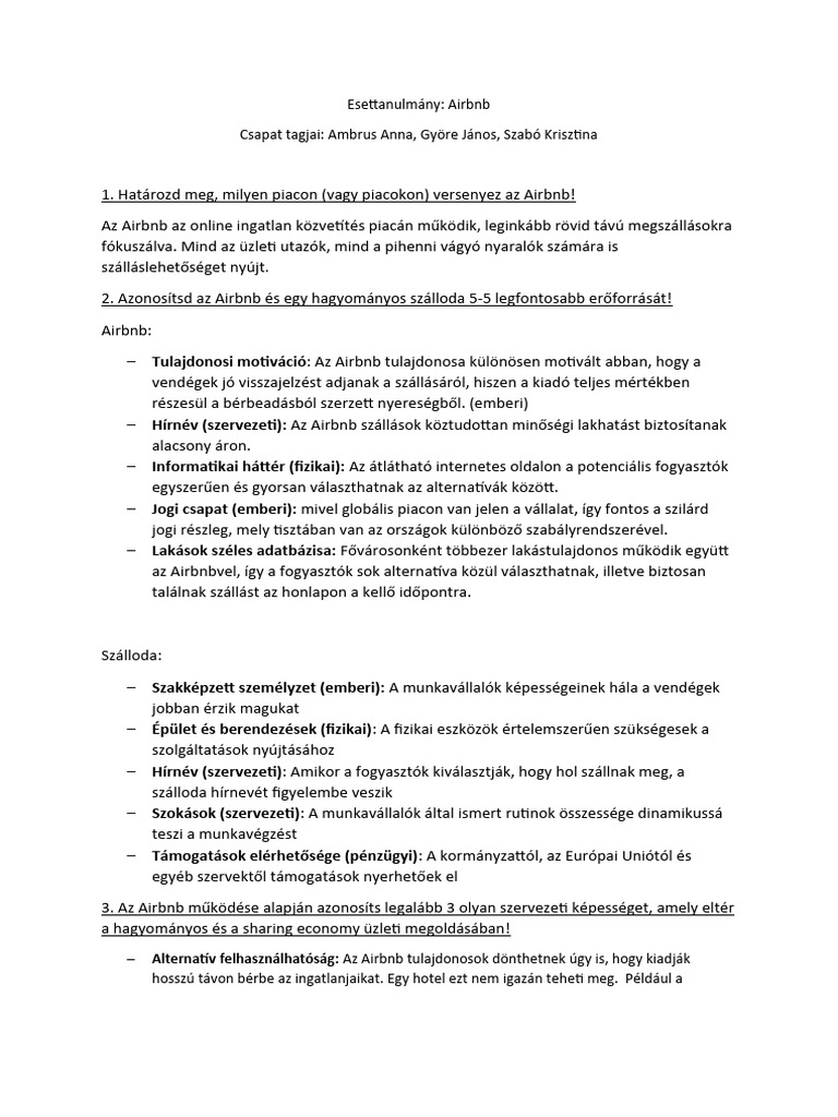 Airbnb Esettanulmány | PDF