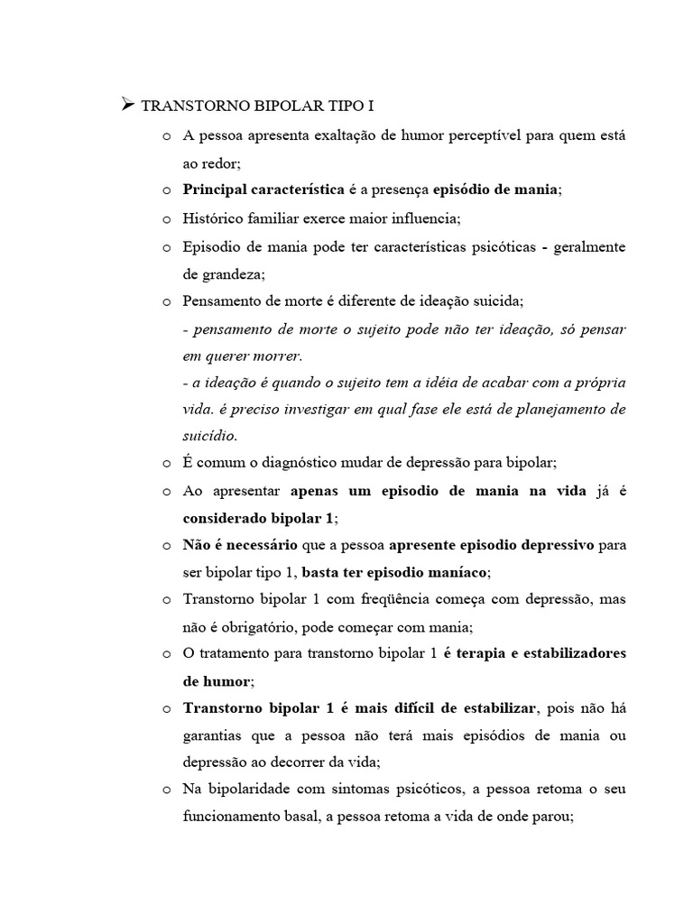 Diferenças entre Transtornos Bipolares | PDF | Transtorno bipolar | Mania