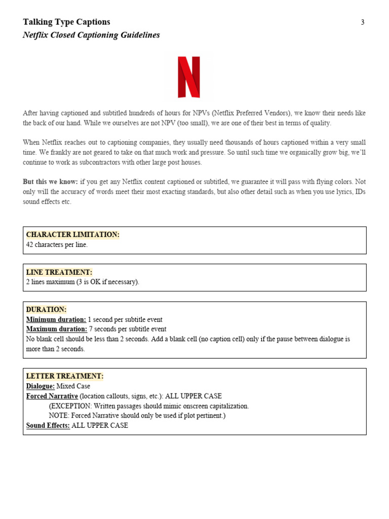 Netflix Closed Captioning Guidelines | PDF | Human Communication