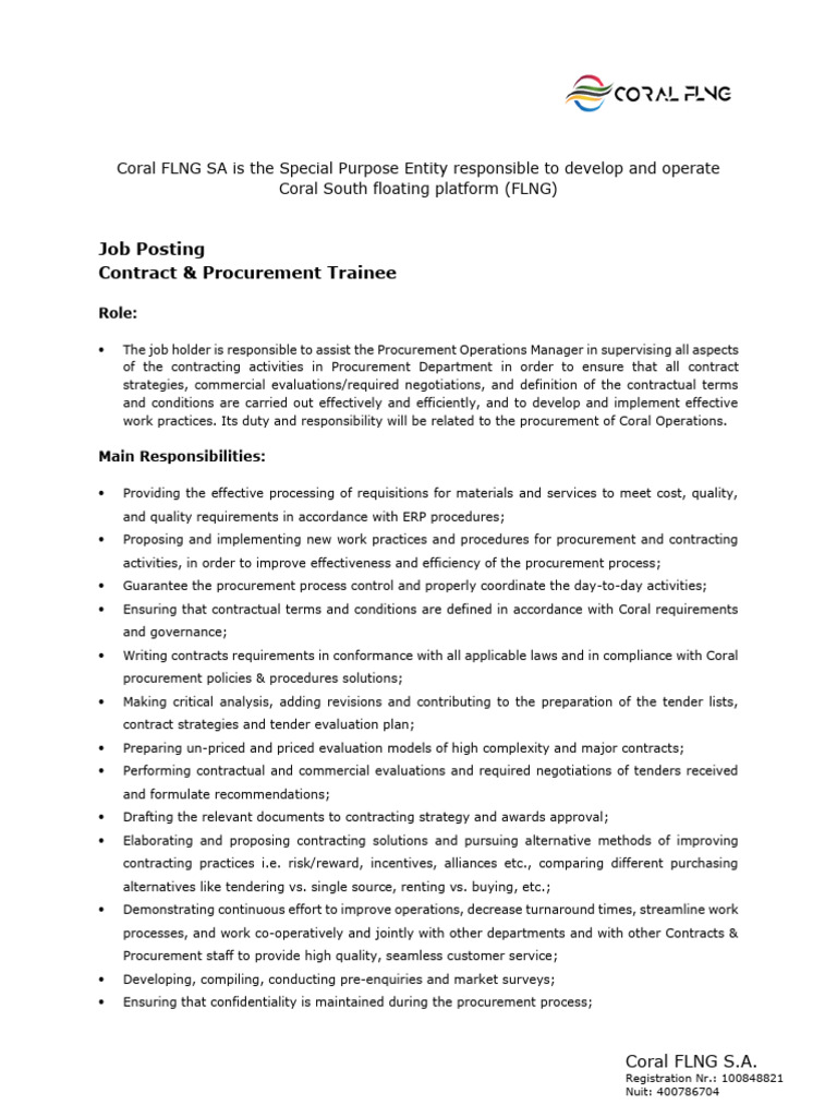 Contract & Procurement Trainee | PDF | Procurement | Business