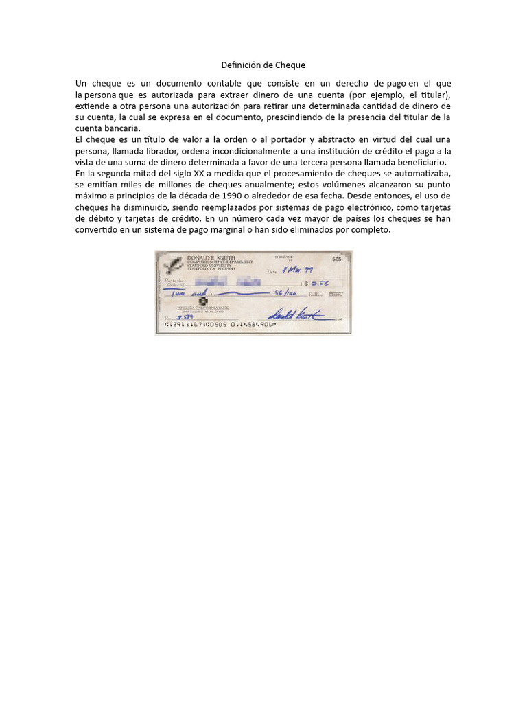 Definición de Cheque | PDF