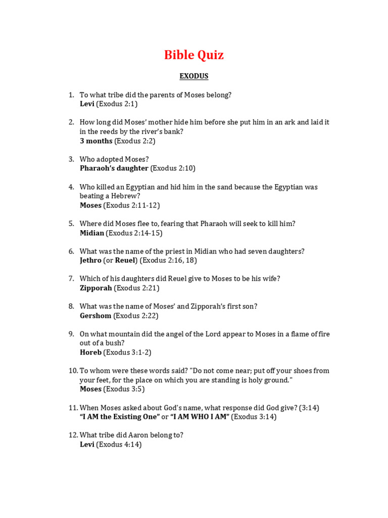 BibleQuiz Exodus | PDF | The Exodus | Book Of Exodus