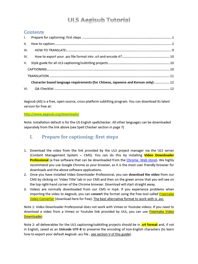 ULS Aegisub - User Manual | PDF | Keyboard Shortcut | Software