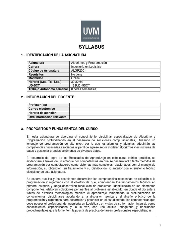 Syllabus Algoritmo Y Programación Pdf Algoritmos Programación De Computadoras