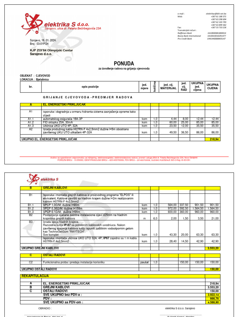Ponuda Za Grijanje Cjevovoda | PDF
