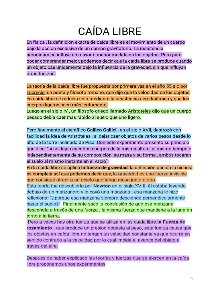 Exposición de CAÍDA LIBRE | PDF | Gravedad | Fuerza