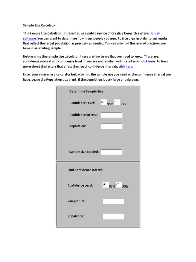 Sample Size Calculator | PDF | Margin Of Error | Confidence Interval