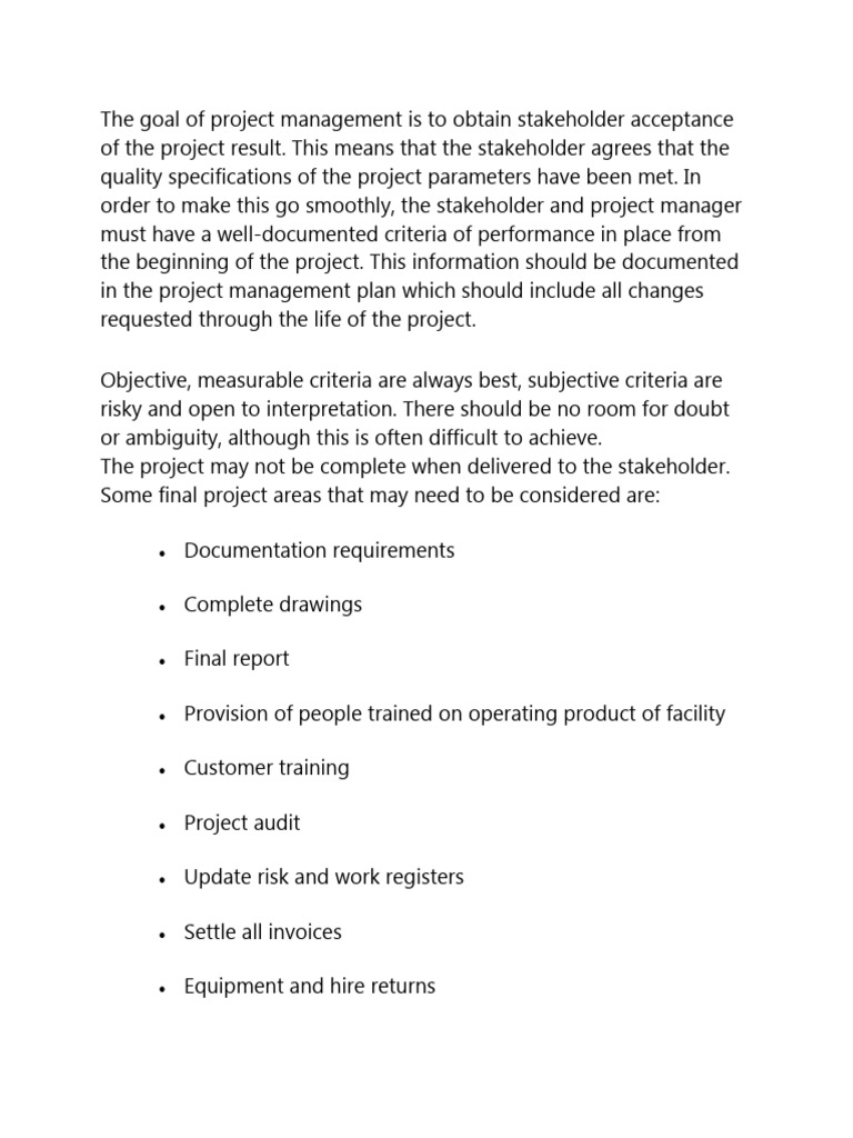 Project close-out and handover – a general overview | PDF | Project ...