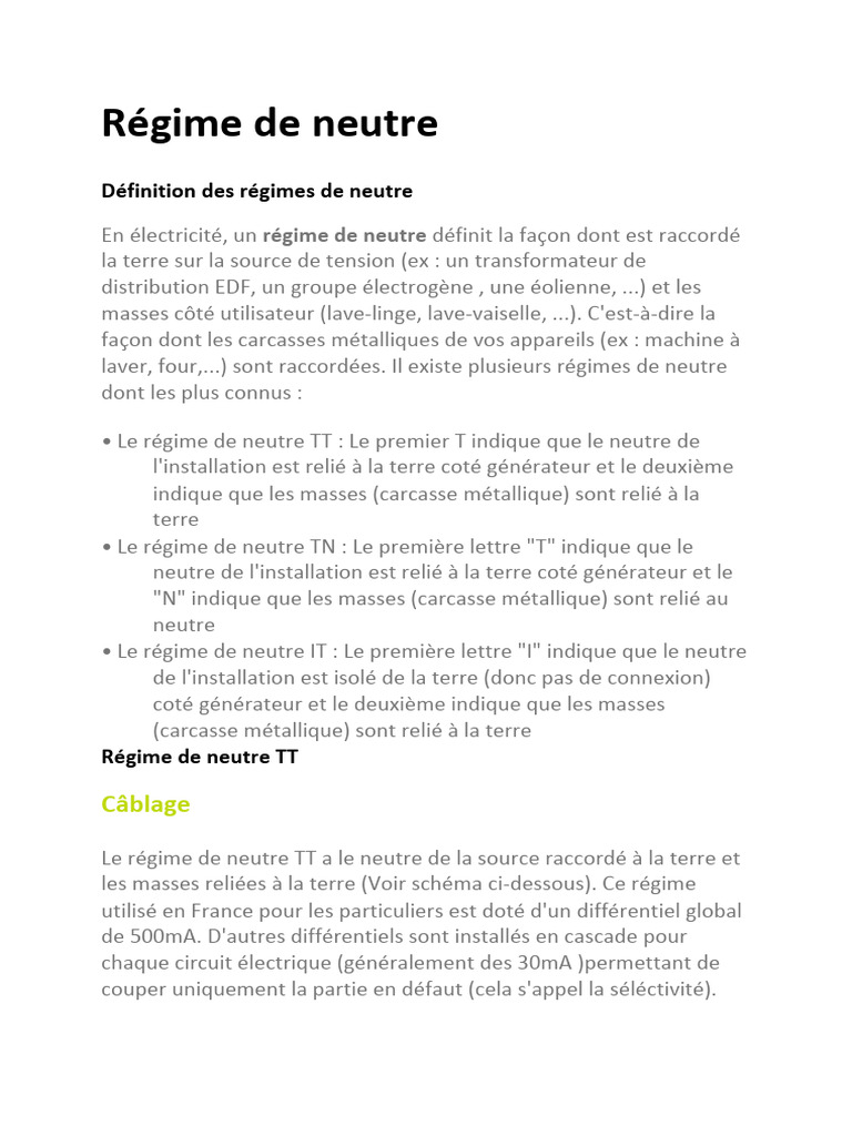 Régimes de Neutre en Électricité | PDF | Grandeur physique ...