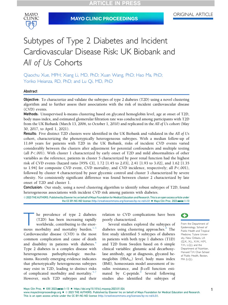dm2 Subtipos | PDF | Cluster Analysis | Cardiovascular Diseases