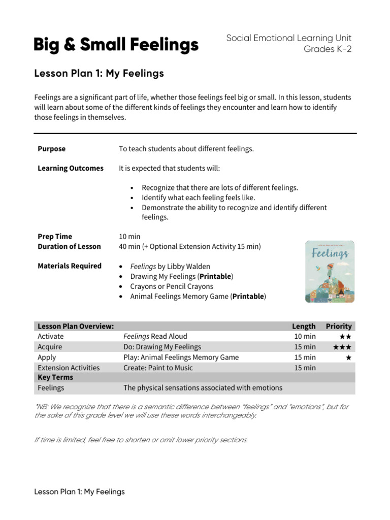 My Feelings: K-2 Lesson Plan | PDF | Drawing | Feeling