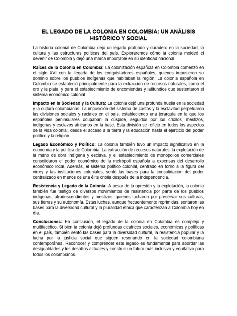 El Legado de La Colonia en Colombia | PDF | Colonización europea de las ...