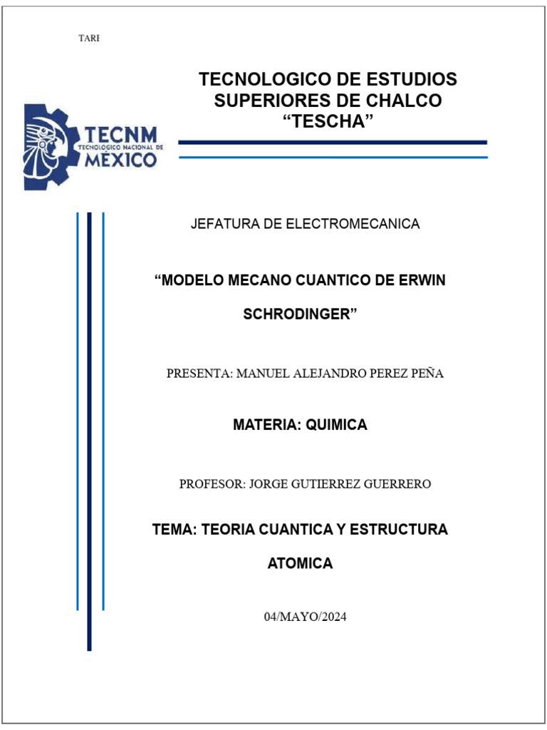 Modelo Mecano Cuantico Erwin Quimica Final PDF | PDF | Orbital atómico ...
