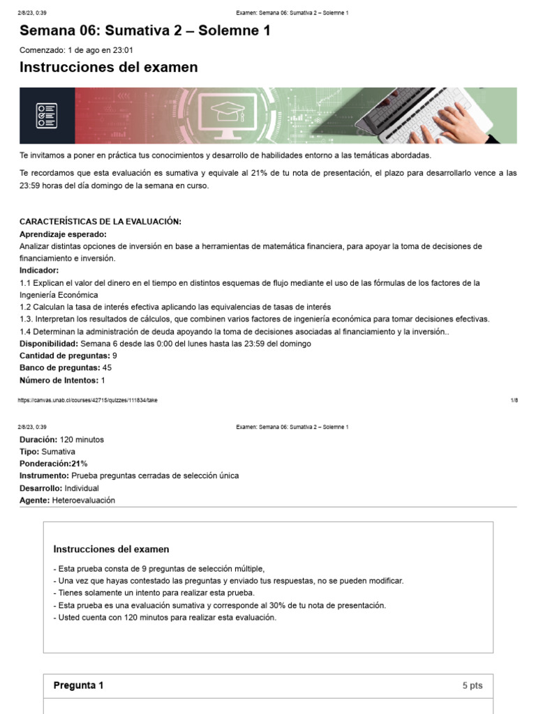 Examen - Semana 06 - Sumativa 2 - Solemne | PDF | Interés | Tasas de interés