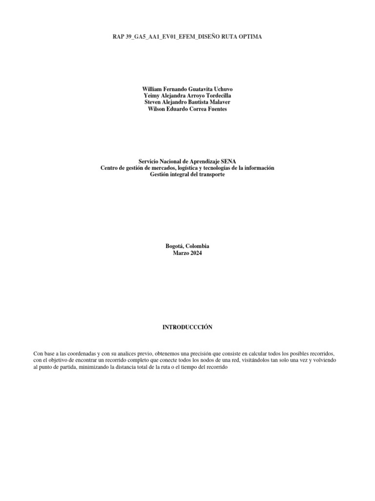 RAP 39 GA5 AA1 EV01 EFEM DISEÑO RUTA OPTIMA | PDF