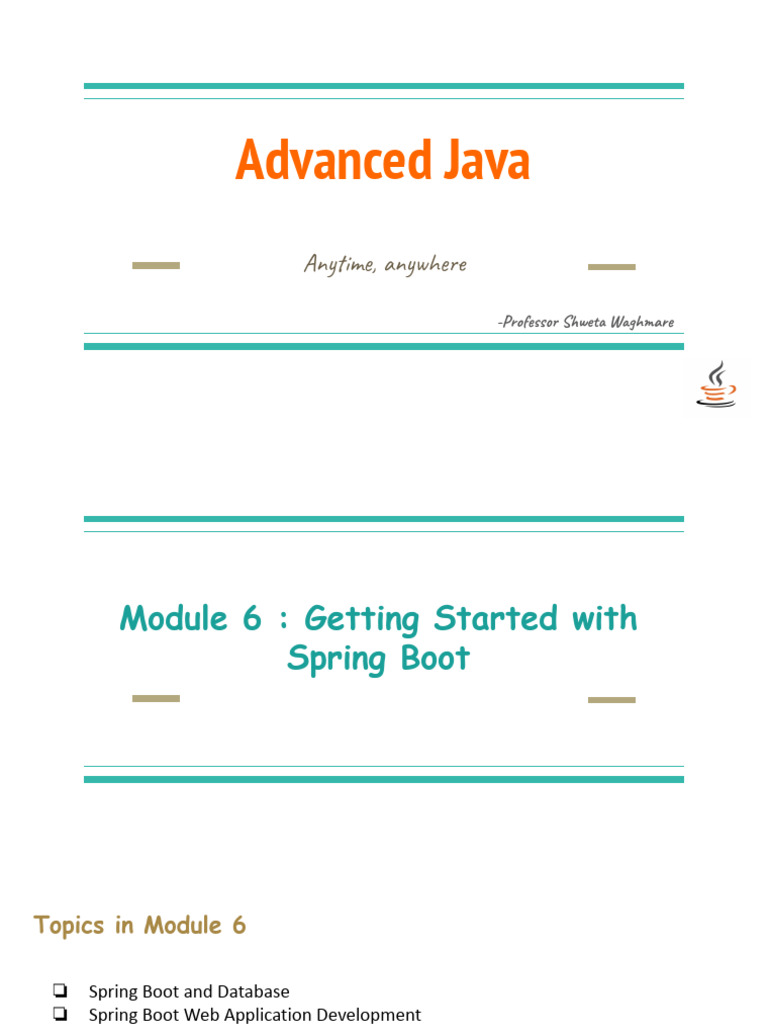 Module 6 _ Spring Boot Java (MCA) | PDF | Spring Framework | Databases Module 6 _ Spring Boot Java (MCA) | PDF | Spring Framework | Databases