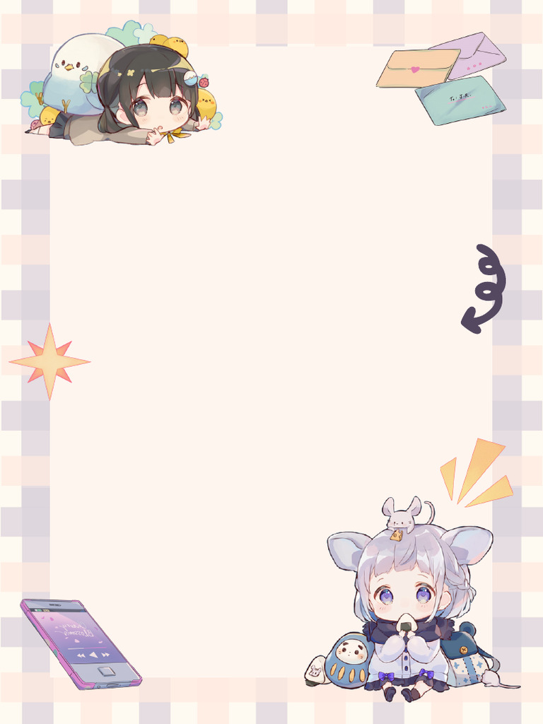 Cute Anime Girl Illustration - Page Border | PDF