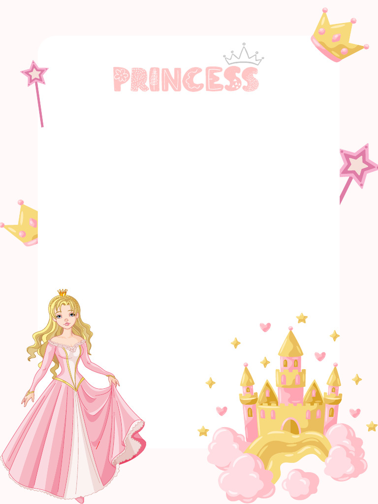Pink and Yellow Illustrated Cute Princess Page Border | PDF