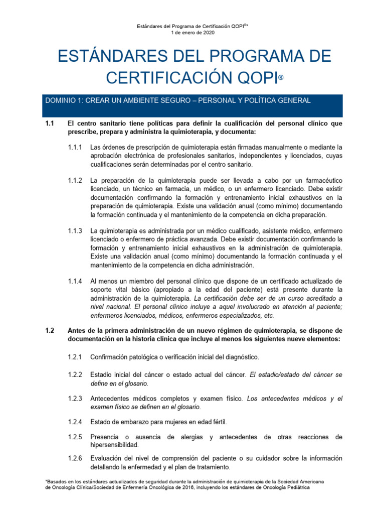 2020 QOPI Certification Standards Espanol | PDF | Consentimiento ...