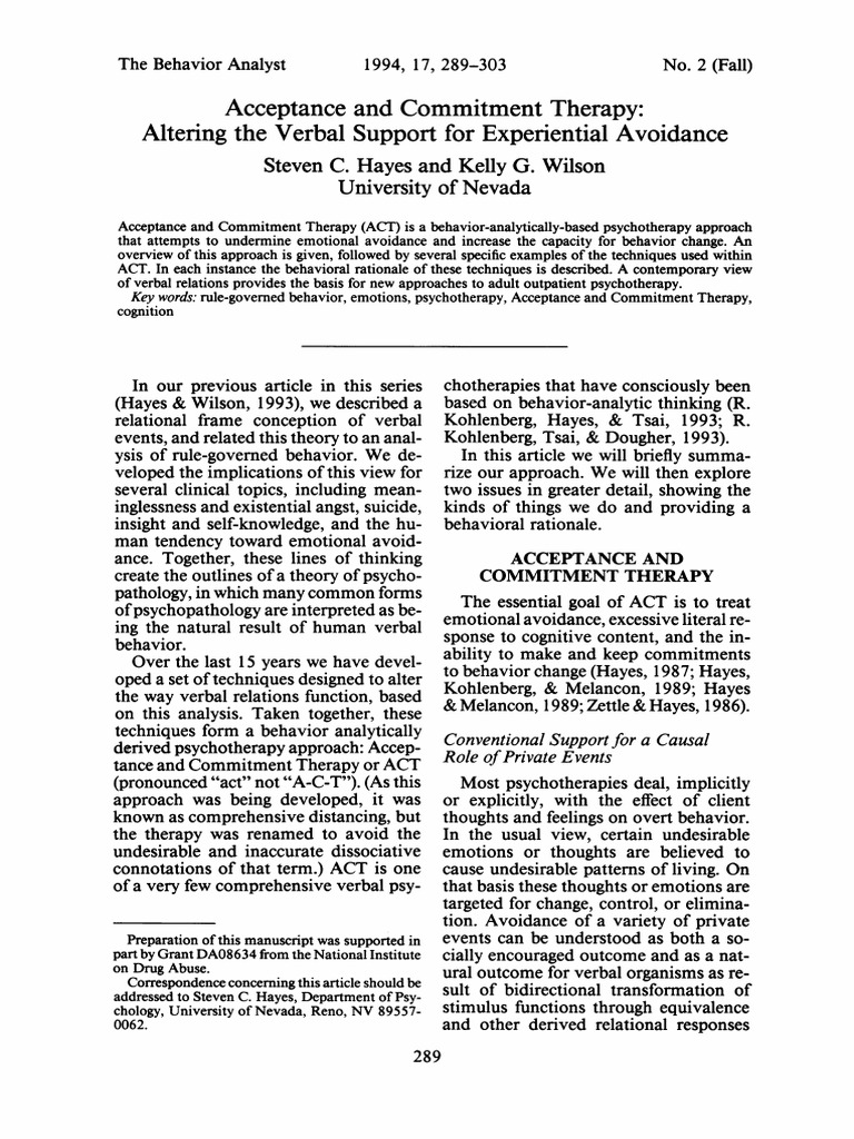 Acceptance and Commitment Therapy Alteri | PDF | Psychotherapy | Thought