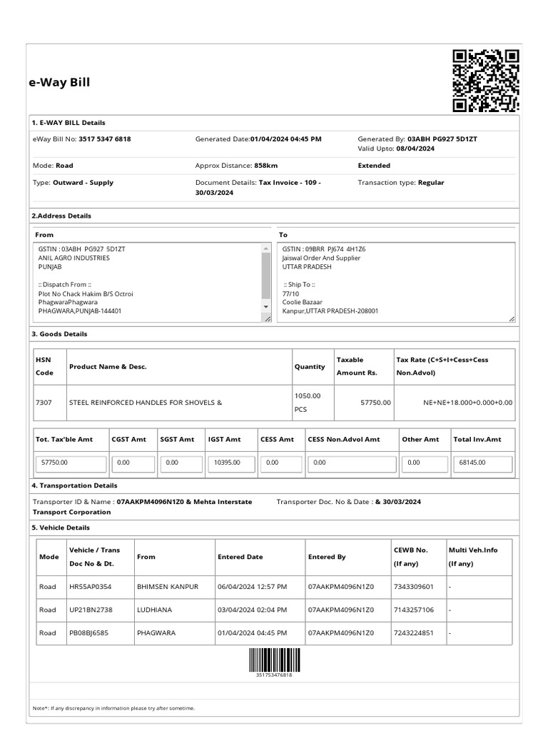 E-Way Bill Purchase | Download Free PDF | Taxes | Trade