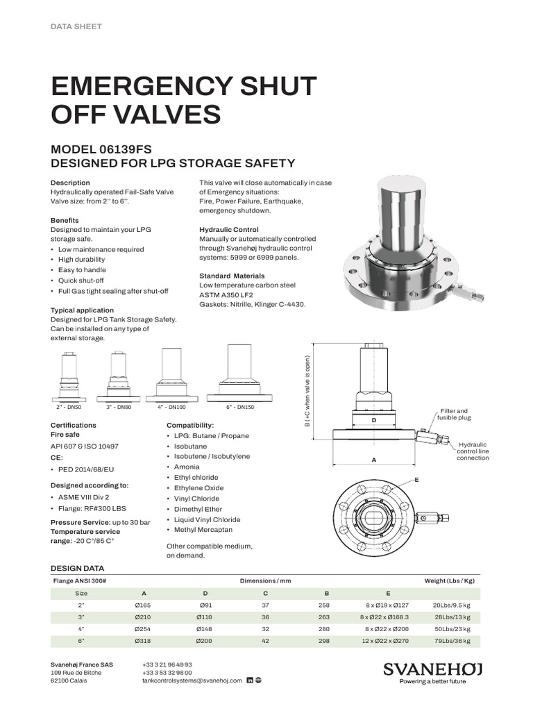 Emergency Shut Off Valves Datasheet 2023 A | PDF | Valve | Liquefied ...