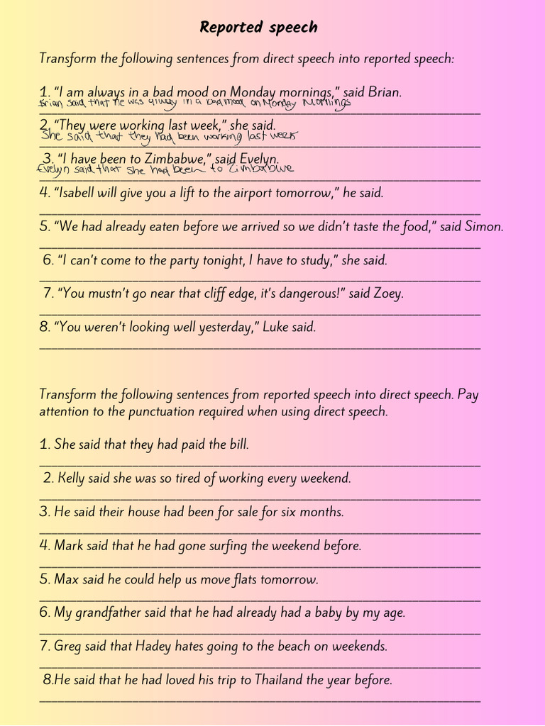 Extra Reported Speech Practice | PDF