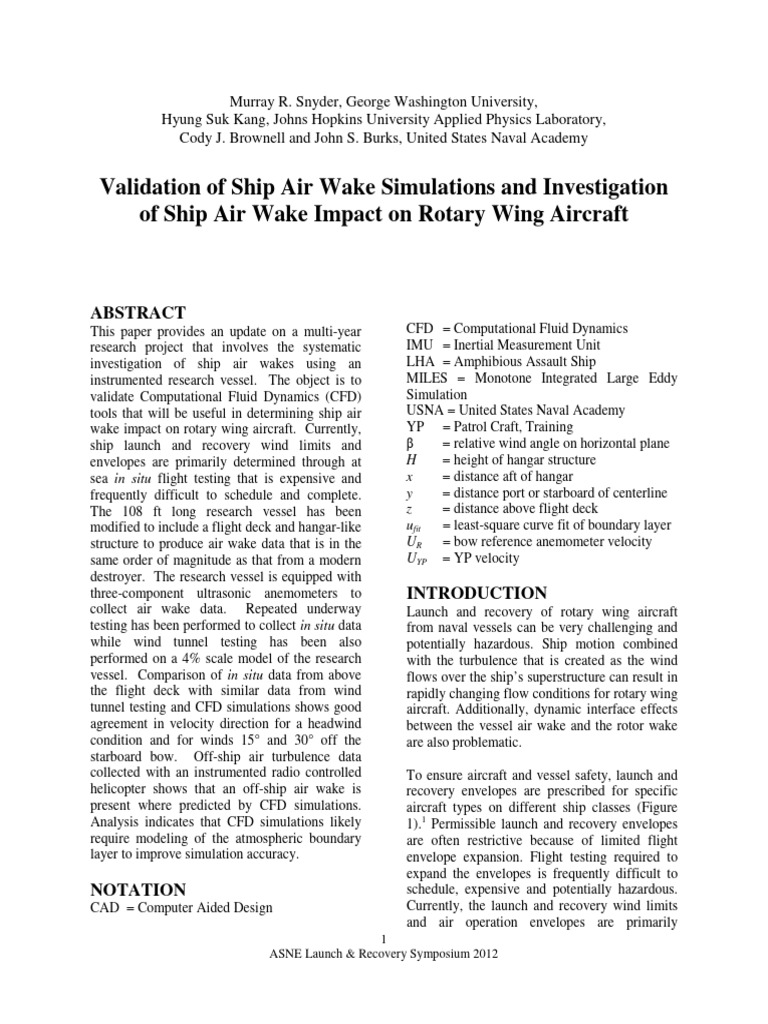 ASNE 2012 Ship Airwake Snyder | PDF | Wind Tunnel | Computational Fluid Dynamics