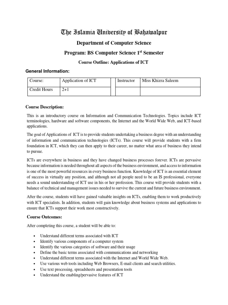 Course Outline of ICT | PDF | Databases | Computer Network