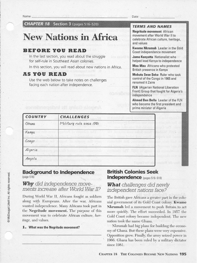 African Independence Worksheet | PDF