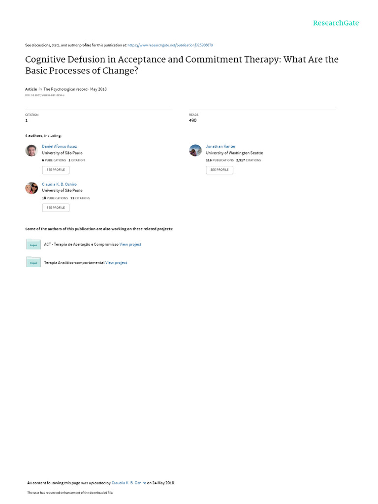 Assaz Et Al. (2017) - Cognitive Defusion in Acceptance and Commitment ...