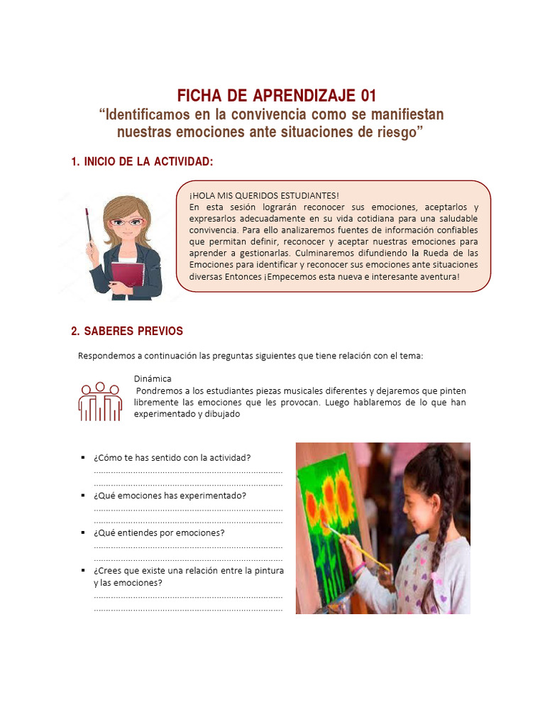 Ficha de Aprendizaje - 2°grado | Descargar gratis PDF | Las emociones | Aprendizaje