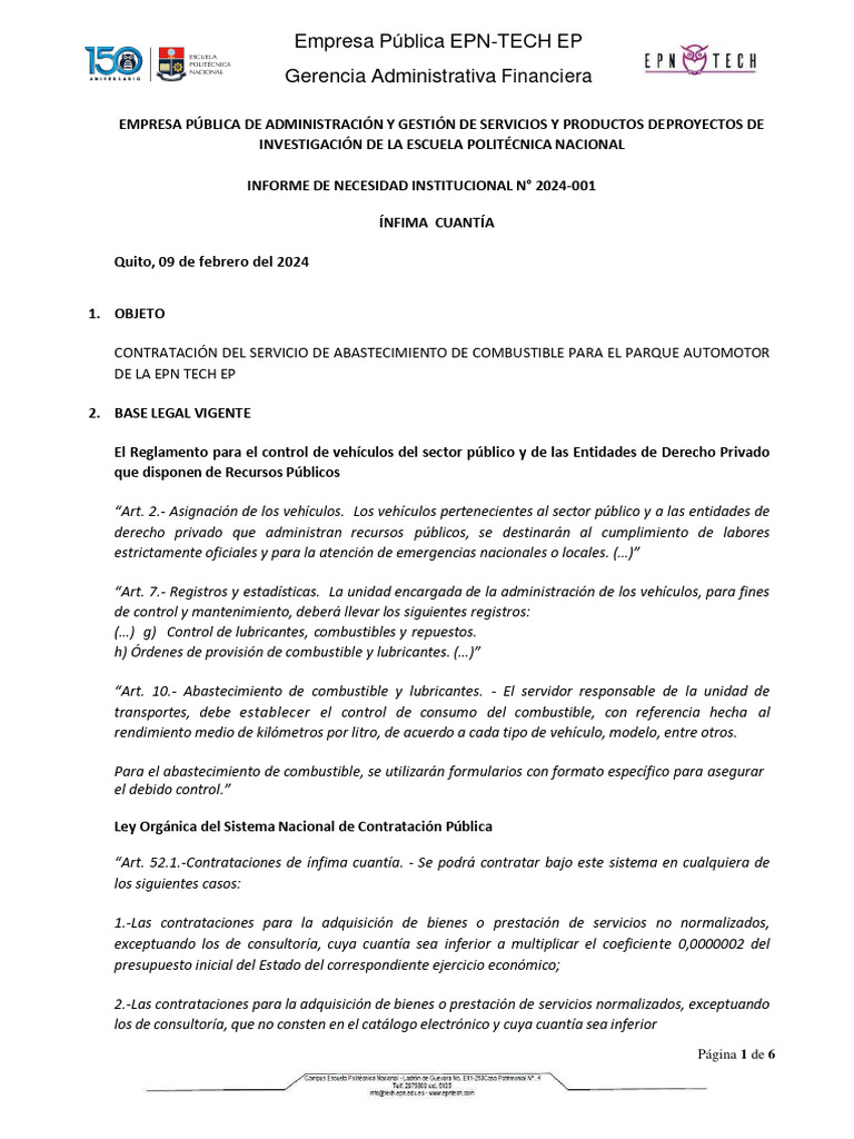 Informe de Necesidad Abastecimiento Combustible 2024-Signed-Signed | PDF | Presupuesto | Empresa ...