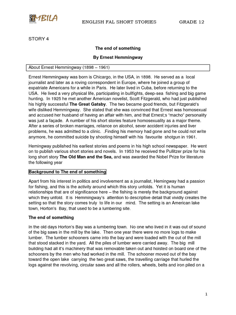 Story 4 Eng Fal GR 12 The End of Something | Download Free PDF | Ernest ...