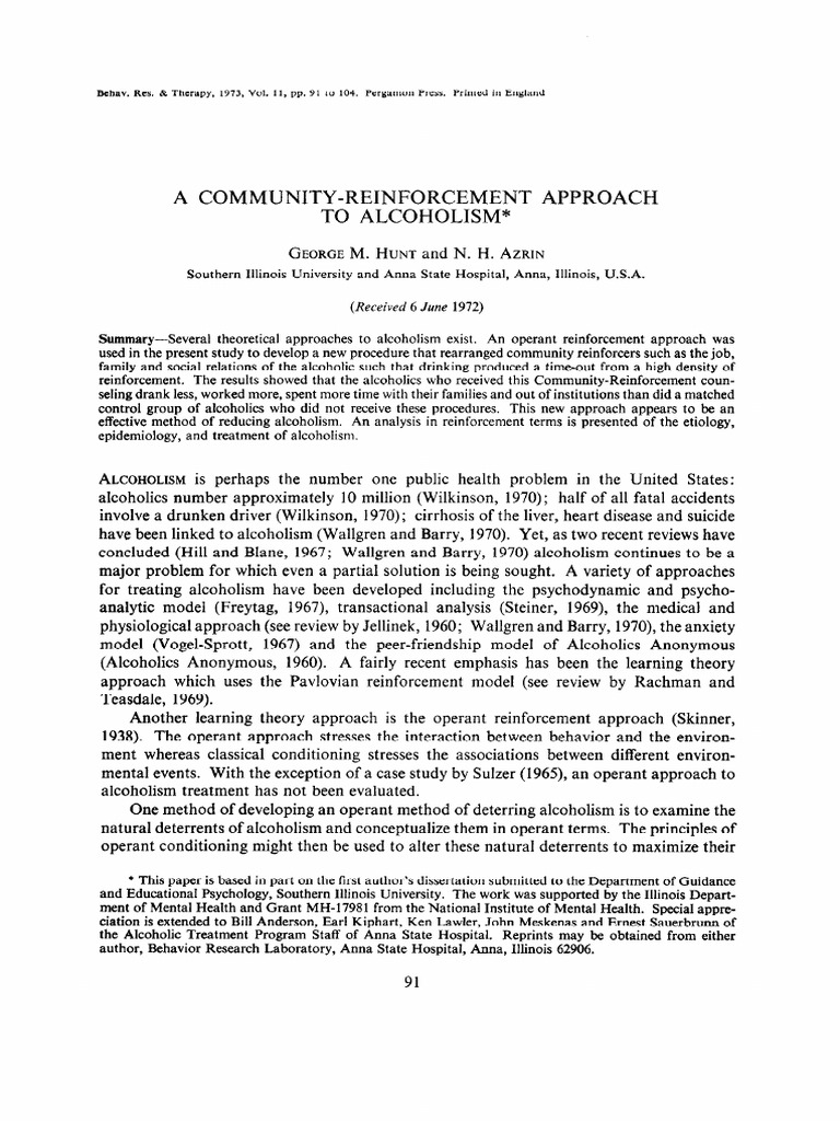 Hunt - Azrin (1973) - A Community-Reinforcement Approach To Alcoholism ...