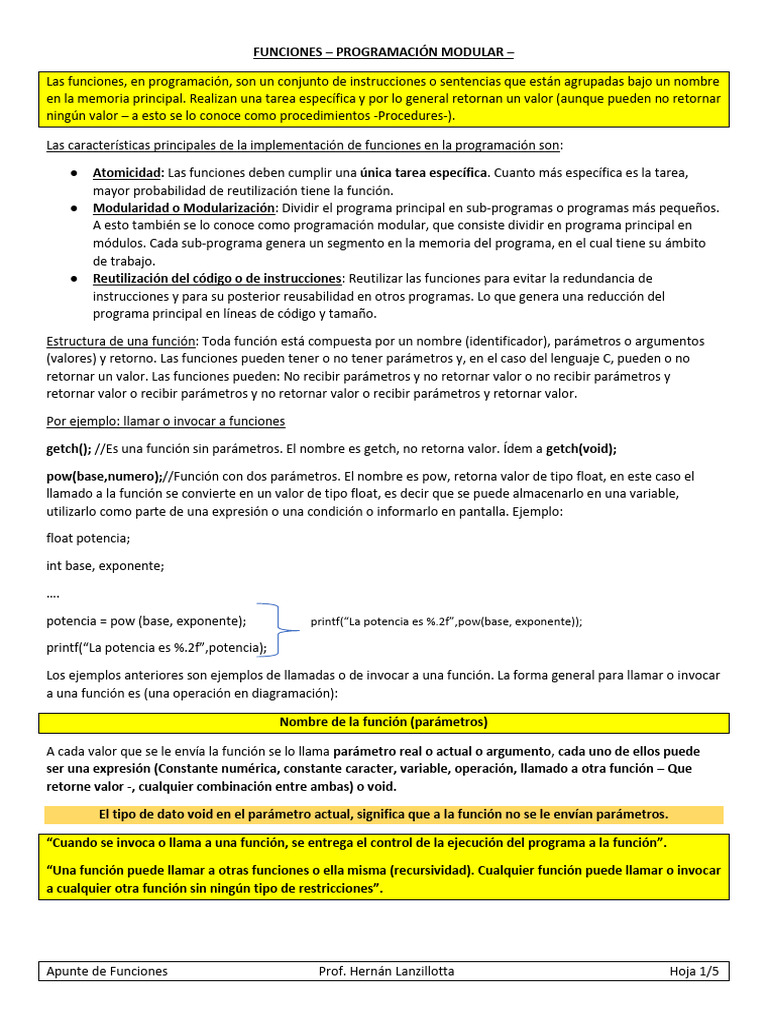 Funciones en Programación Modular | PDF | Parámetro (programación de ...
