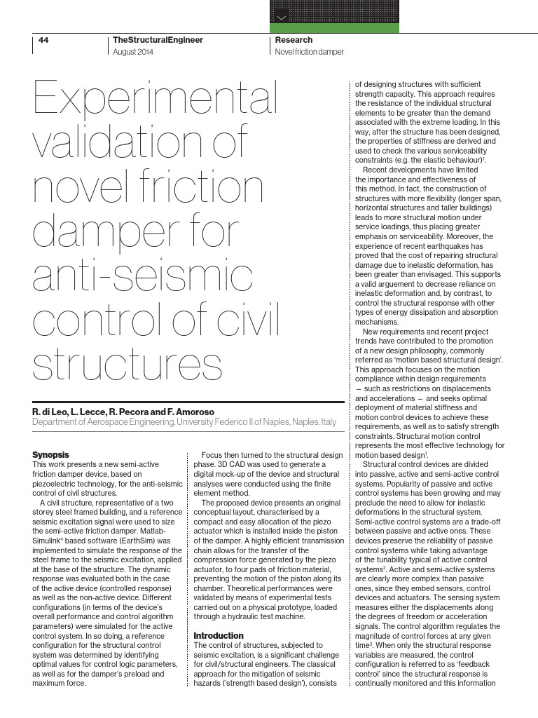 Experimental Validation Of Novel Friction Damper For Anti Seismic Control Of Civil Structures