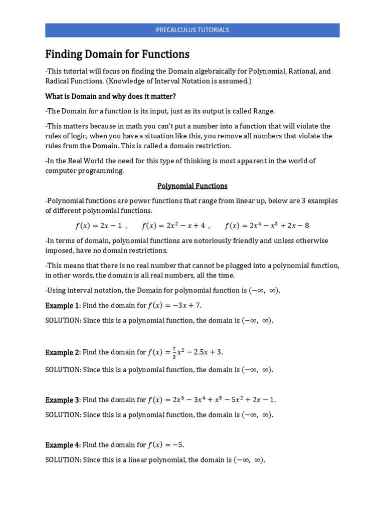 Finding The Domain of Functions | PDF | Function (Mathematics ...