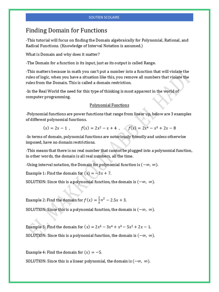 Finding The Domain of Functions PR ABDELHADI | PDF | Function (Mathematics) | Inequality ...